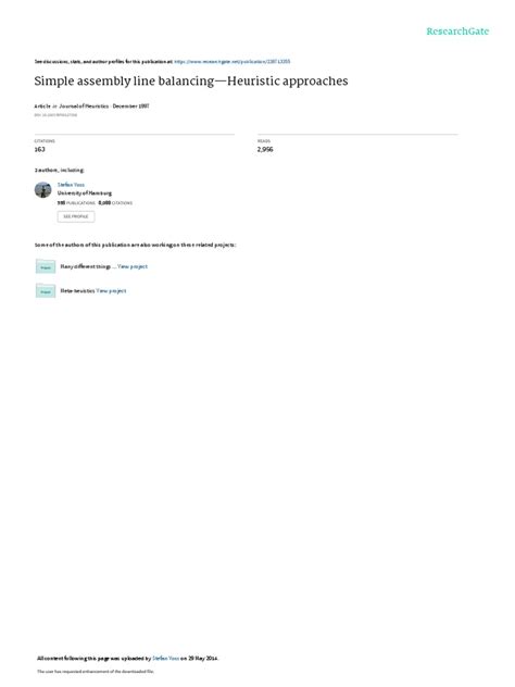 Simple Assembly Line Balancing Heuristic Approache Pdf Technology