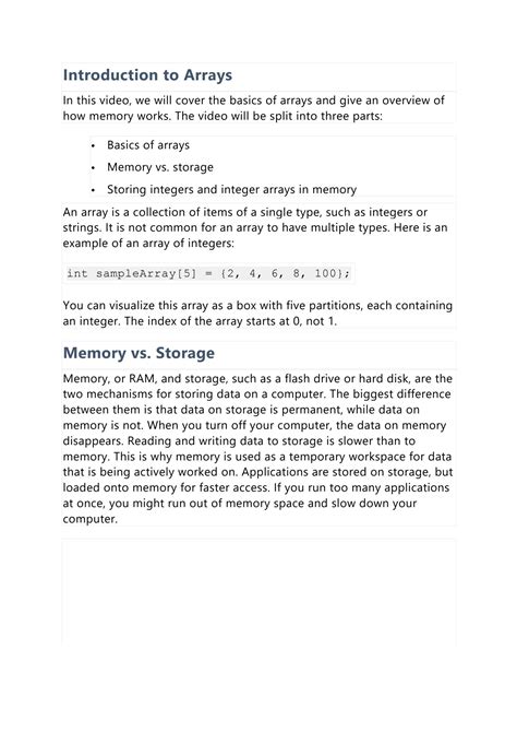 Solution An Overview Of Arrays And Memory Data Structures Algorithms 2
