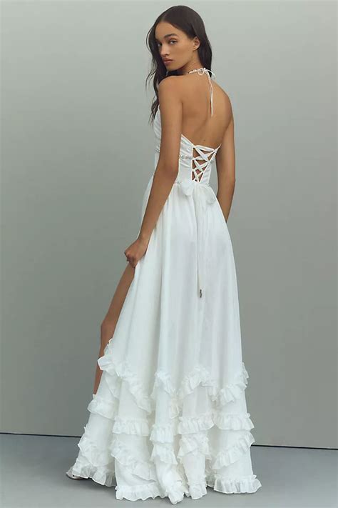 V Chapman Scarlette Halter Embellished Corset Organza Maxi Dress
