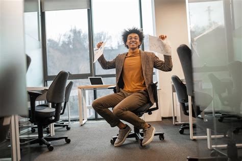 Premium Photo Office Employee Having Fun At Workplace Finishing Tasks