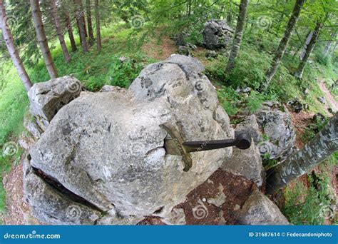 Famous Sword Excalibur To King Stuck Between The R Stock Images Image