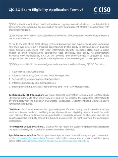 Cciso Exam Eligibility Form V6 Pdf Information Security