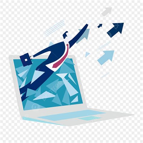 만화 손으로 그린 비즈니스 남자 일러스트 컴퓨터 데이터 프로모션 그림 화살표 상무 도전하다 Data Png 일러스트 및 Psd 이미지 무료 다운로드 Pngtree