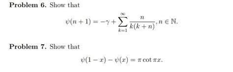 solved problem 6 show that ψ n 1 −γ ∑k 1∞k k n n n∈n