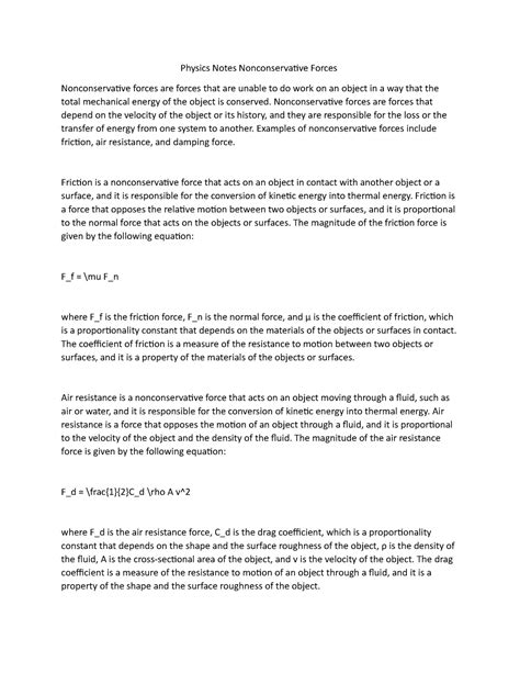 Physics Notes Nonconservative Forces Physics Notes Nonconservative