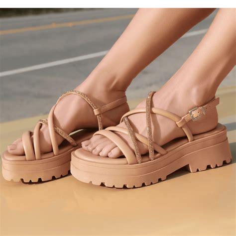 Sandália Tratorada Feminina Caqui Strass Ramarim 2438203 1 Ramarim