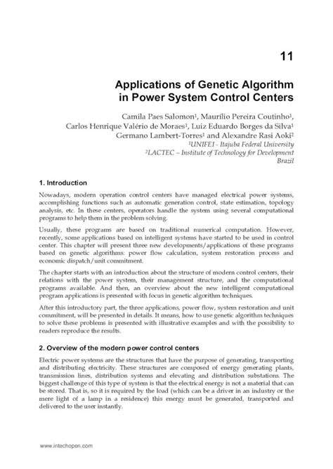 pdf applications of genetic algorithm in power system control
