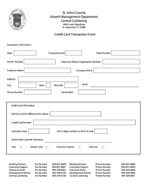 Fillable Online Co St Johns Fl Credit Card Authorization Form St