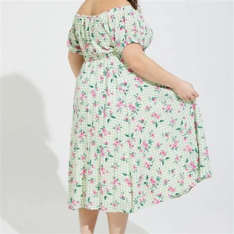 Torrid Dresses Torrid Retro Chic Floral Gingham Green Pink Off