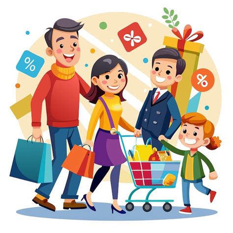 Familia Feliz Haciendo Compras De Comestibles Juntos Con Bolsas De