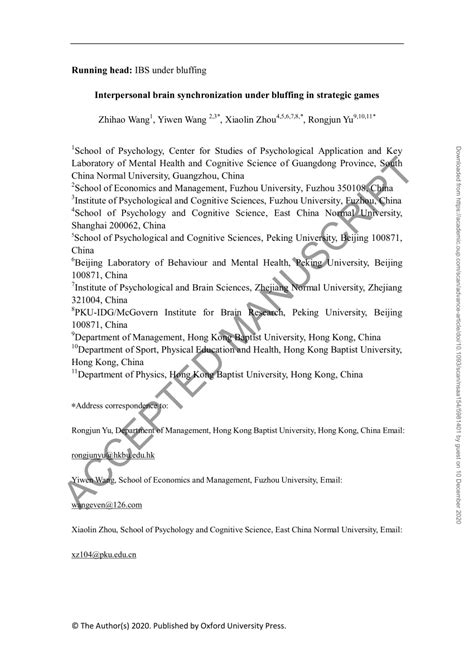 Pdf Interpersonal Brain Synchronization Under Bluffing In Strategic Games