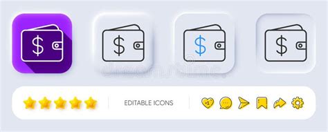 Shopping Wallet Line Icon Dollar Sign Neumorphic Buttons Vector