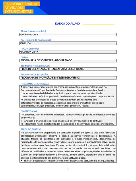 Relatório Final De Atividades Extensionistas 20 Pdf Engenharia De
