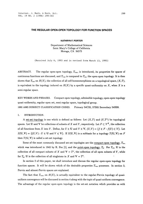 Pdf The Regular Open Open Topology For Function Spaces