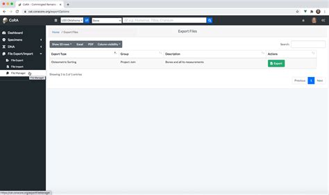 file export import cora docs