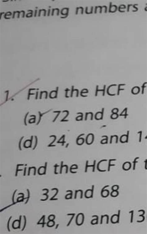 1 Find The HCF Of A 72 And 84 D 24 60 And 1 Find The HCF Of A 32 A