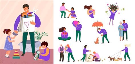 Premium Vector Hand Drawn Kindness Concept Flat Cartoon Set