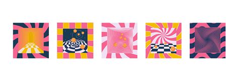 그루비 디자인 요소와 기하학적 스타일의 삽화의 벡터 세트 소셜 미디어 스토리 및 게시물 프레임 1970 1979 년에 대한 스톡