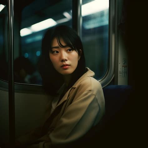 Premium Ai Image A Woman Is Sitting On A Bus With A Window Behind Her