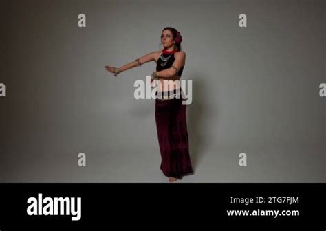 Barefoot Beautiful Slim Woman Turning In Slow Motion Moving Hands