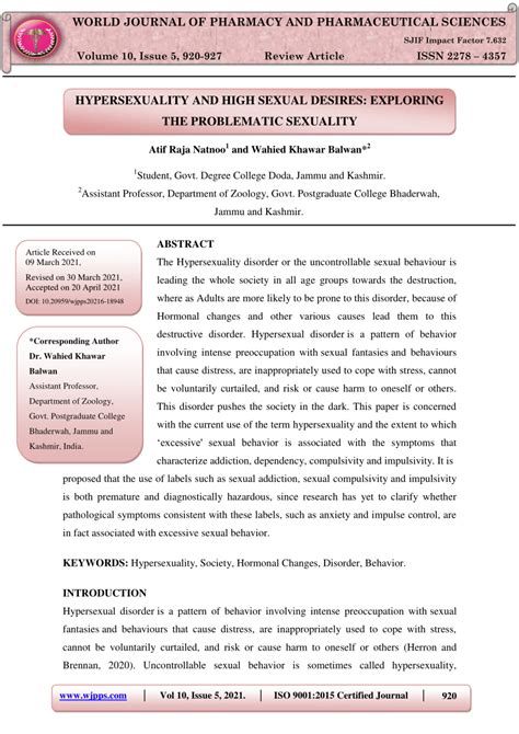 PDF HYPERSEXUALITY AND HIGH SEXUAL DESIRES EXPLORING THE PROBLEMATIC SEXUALITY