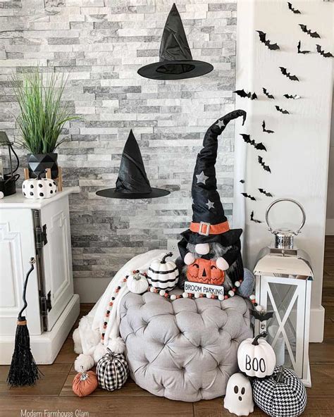 Witch Halloween Decorations Against Stone Wall Soul And Lane