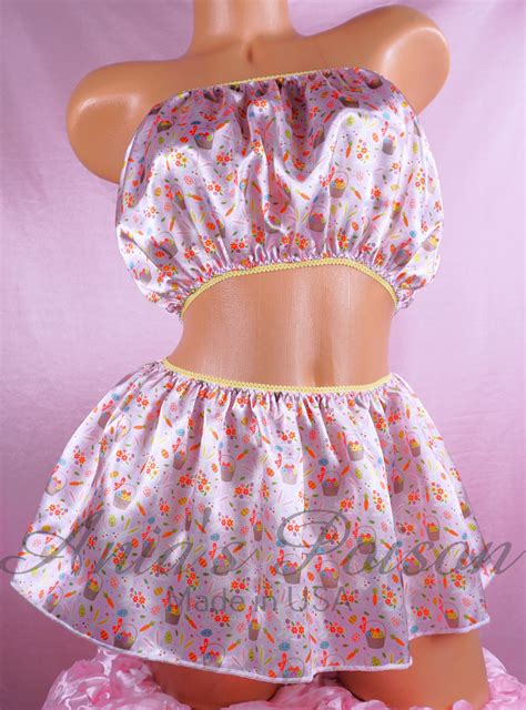 Easter Bunny Sissy Satin Bandeau Bra Mini Skirt Set Sissy Panties