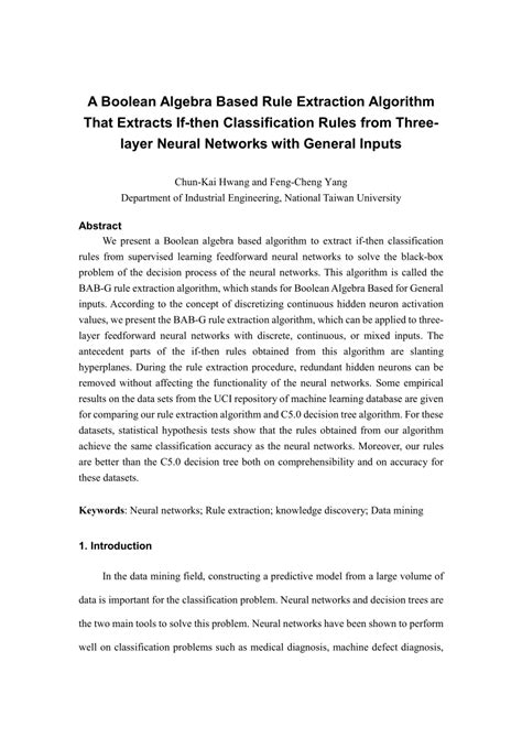pdf a boolean algebra based rule extraction algorithm that extracts