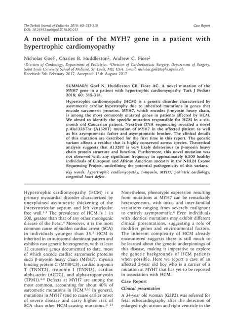Pdf A Novel Mutation Of The Myh7 Gene In A Patient With Hypertrophic Cardiomyopathy