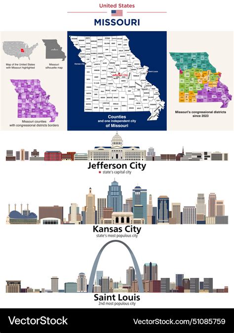 Missouri Counties Map And Congressional Districts Vector Image
