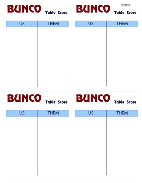 Free Printable Bunco Score Sheet Templates PDF Word