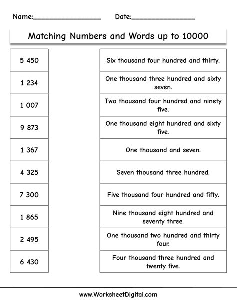 Match Number And Words Worksheet Digital Worksheets Library