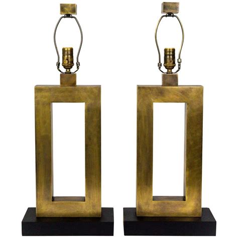 Rectangular Antiqued Brass Table Lamps Pair At 1stdibs