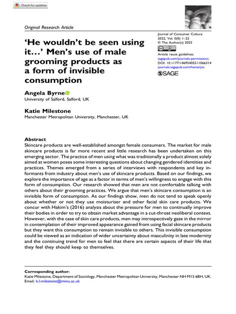 Mens Cosmetics Challenging Conventional Marketing Wisdom Pdf Masculinity Gender