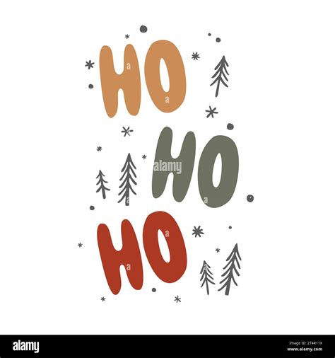 Happy New Year Greeting Card With Ho Ho Ho Lettering And Xmas Trees
