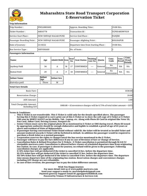 Msrtc Ticket Pdf Fare Identity Document