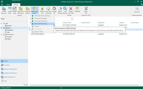 Performing Application Item Restore Veeam Backup For Nutanix AHV User