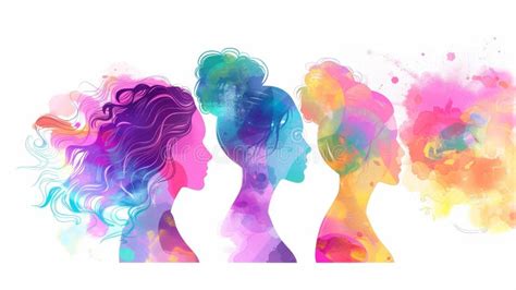 Colourful Illustration Of Multiple Women Portrait Female Diversity And
