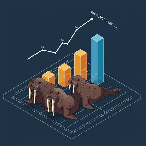 Three Walruses Odobenus Rosmarus Are Depicted On A 3d Bar Chart The
