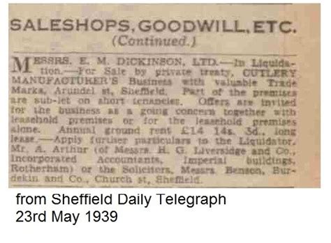 E M Dickinson Made In Sheffield Sheffield History Sheffield Memories