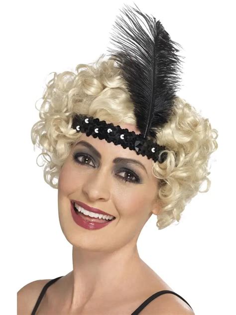 Flapper Headband Black With Feather Party Forever