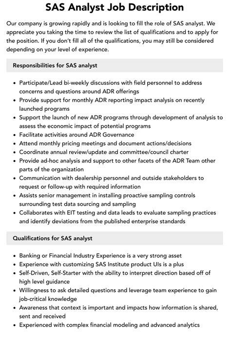 Sas Analyst Job Description Velvet Jobs