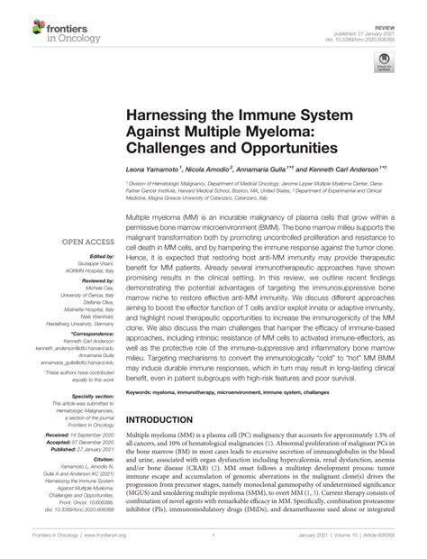 Pdf Harnessing The Immune System Against Multiple Myeloma Challenges And Opportunities