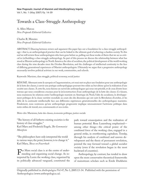 Pdf Towards A Class Struggle Anthropology