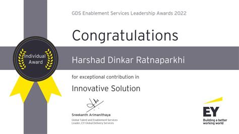 Harshad Ratnaparkhi On Linkedin I Am Incredibly Grateful To The Ey Gds
