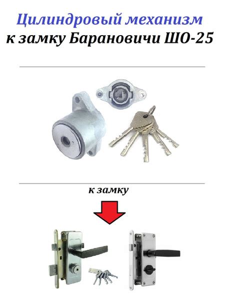 Цилиндровый механизм для замка "Барановичи ШО-25" (ЗВ4Д), 5 ключей, с ...
