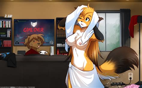 Rule 34 After Shower Anthro Blep Blue Eyes Blush Breasts Casual