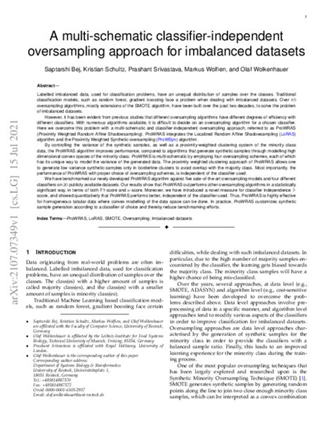 Pdf A Multi Schematic Classifier Independent Oversampling Approach