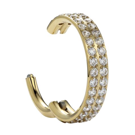 Titanium Two Line Gemmed Gold Clicker Giometal Body Jewelry