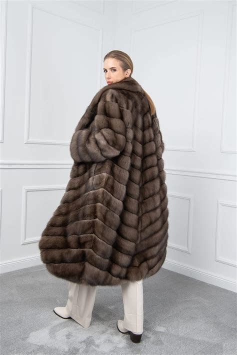 Platinum Sable Chevron Cut Fur Coat With Shawl Collar Made Of 100 Real